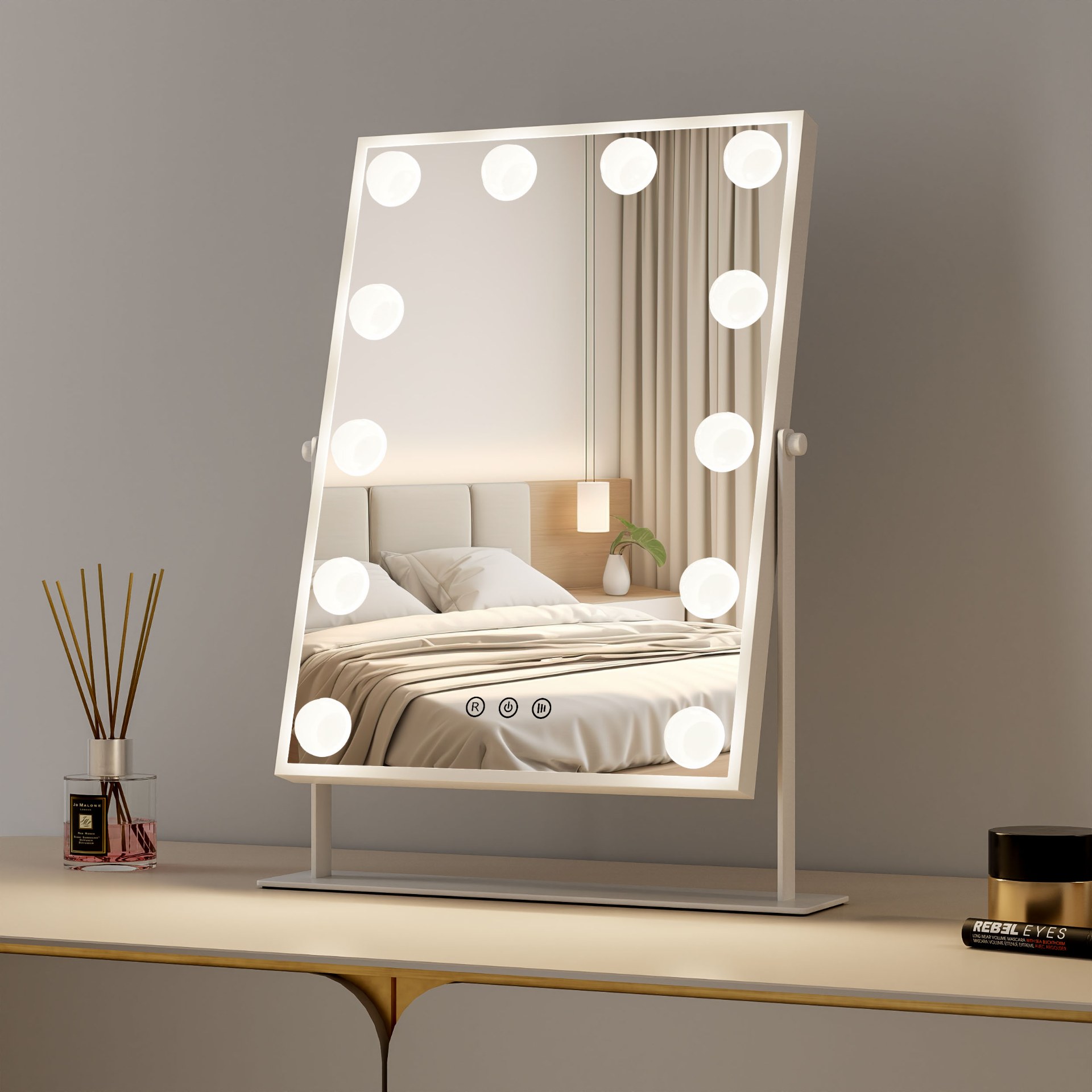 DP330-X Hollywood LED Vanity Mirror - 12 Dimmable G35 Bulbs, Touch ...