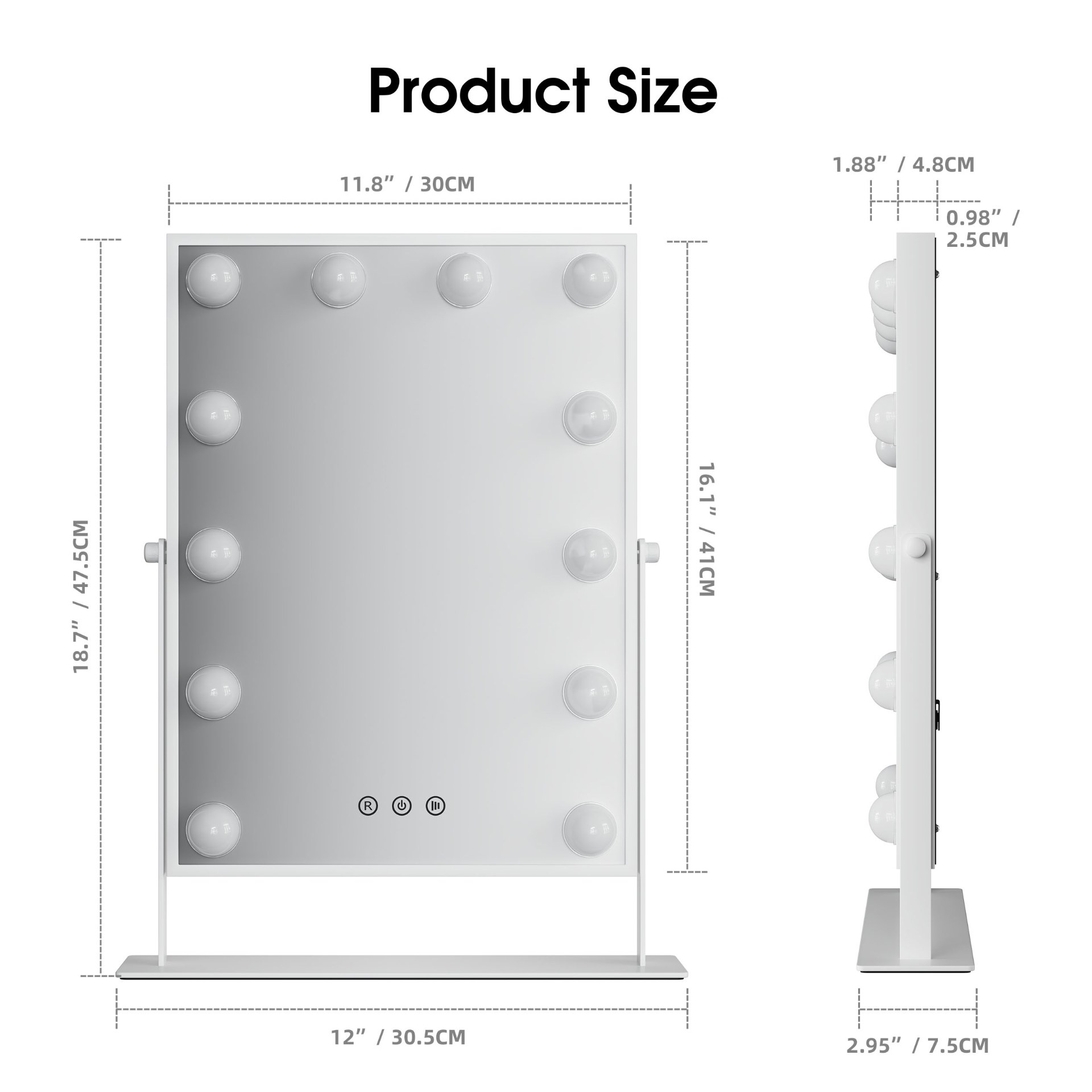 DP330-X Hollywood LED Vanity Mirror - 12 Dimmable G35 Bulbs, Touch ...