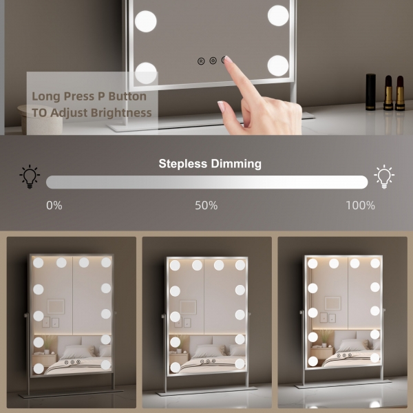 DP330-X Hollywood LED Vanity Mirror - 12 Dimmable G35 Bulbs, Touch ...