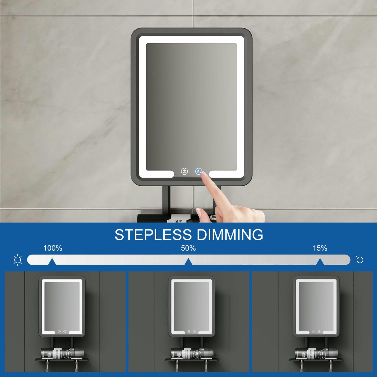 SM484 Led Heated Fogless Anti Fog Shower Mirror for Shaving